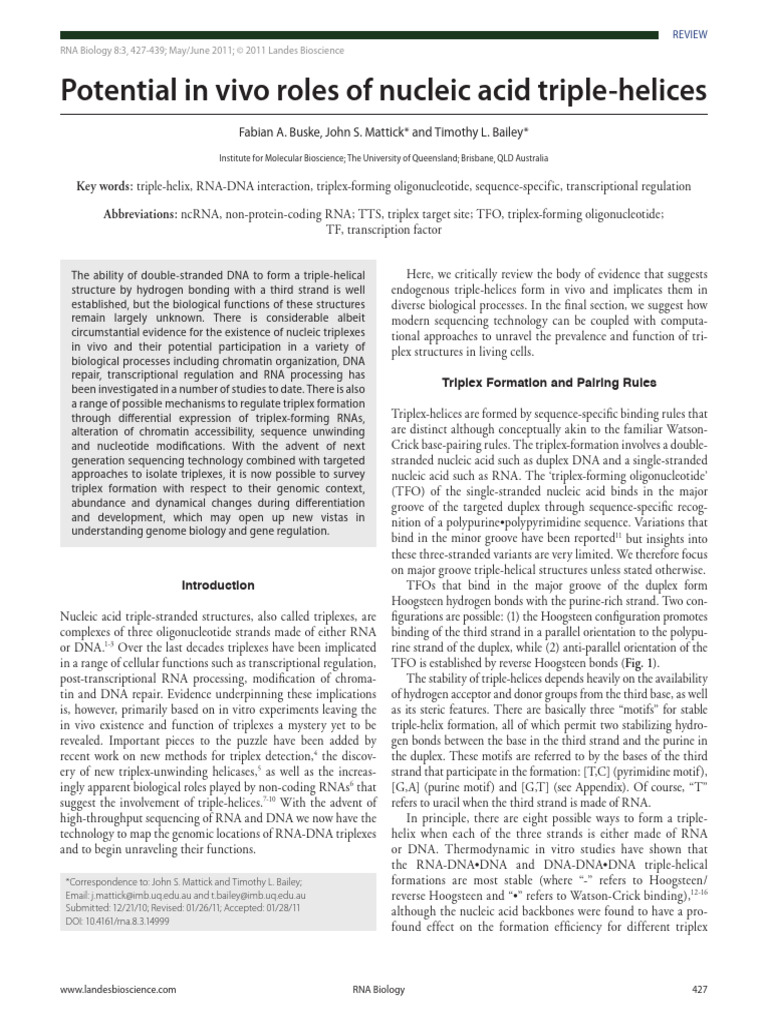 Triple Helices 2011 | PDF | Dna | Rna