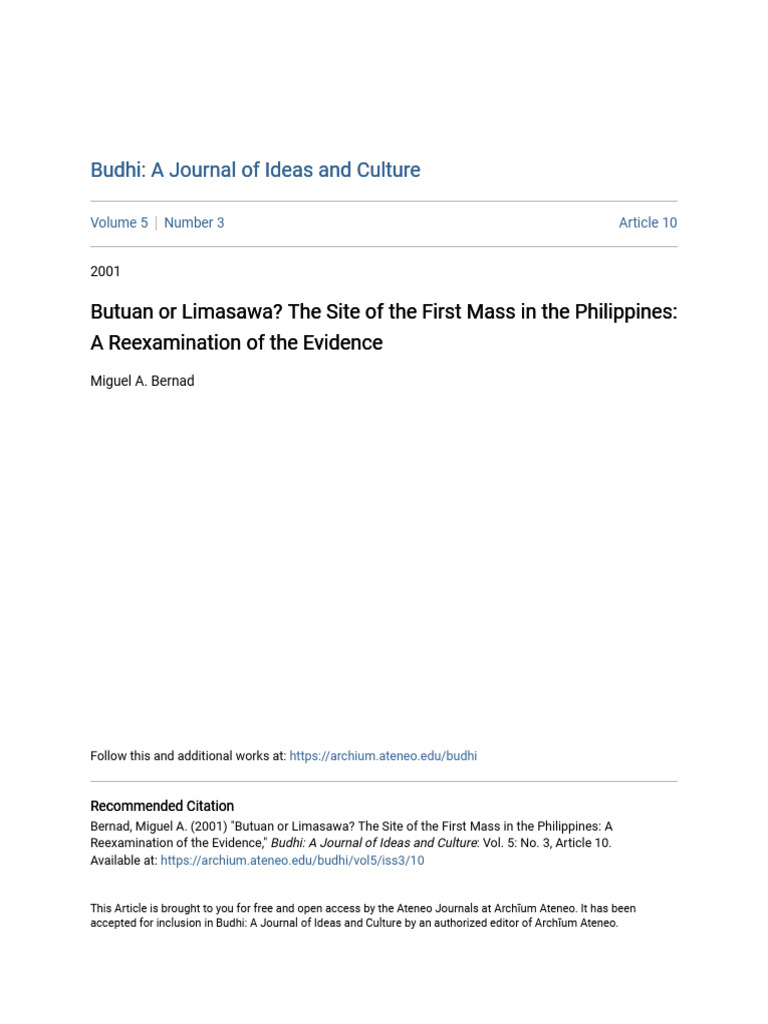 Butuan or Limasawa - The Site of The First Mass in The Philippines | PDF