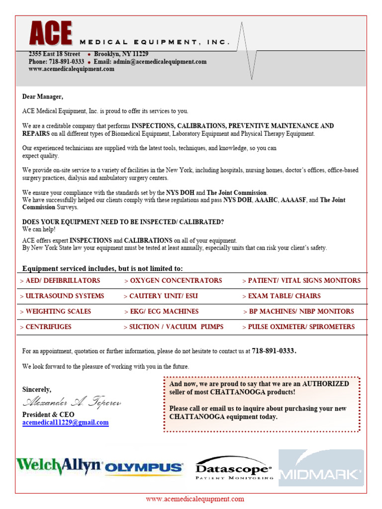 Ace Medical - Biomedical Equipment Svcs | PDF | Health Care | Medicine