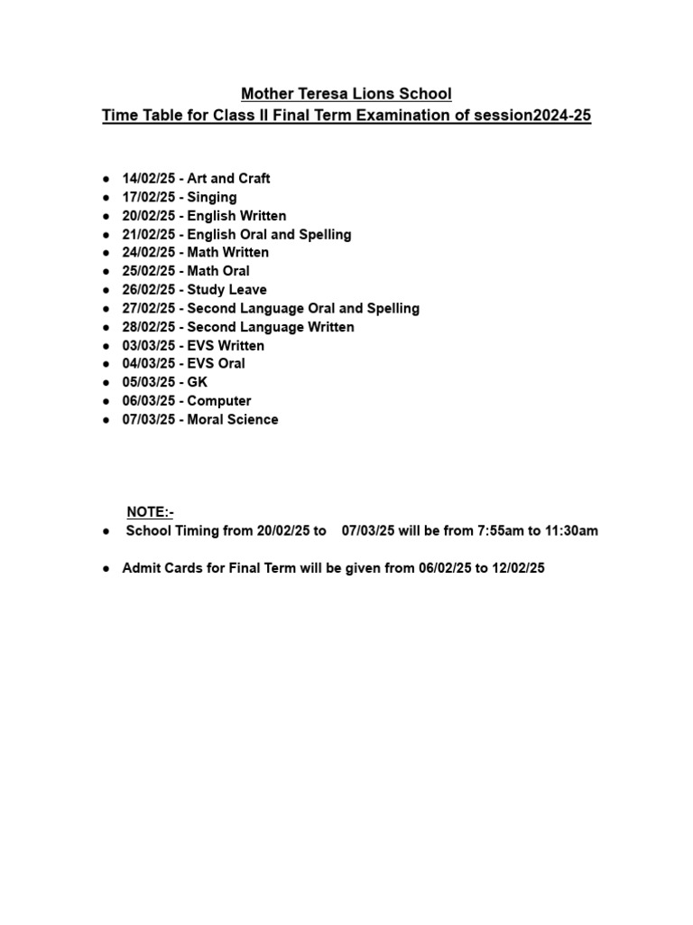 2 Final Time Table -2 | PDF
