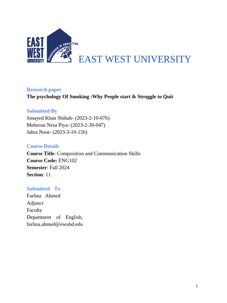 Psychology of Smoking: Causes & Challenges | PDF | Smoking Cessation ...