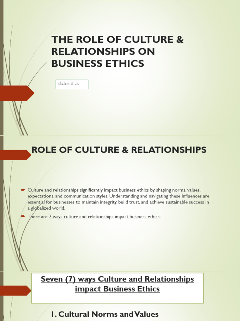 Role of Culture and Relationships On Business Ethics | PDF | Business ...