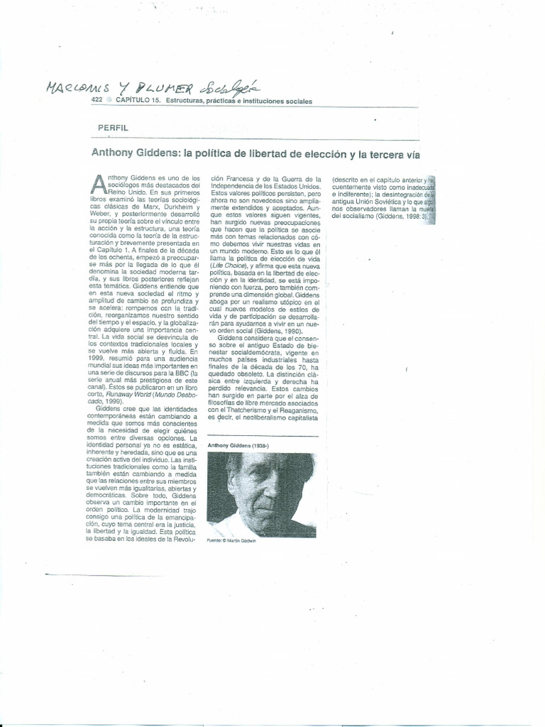 Macionis y Plummer - Giddens y La Tercera Vía (2007) | PDF