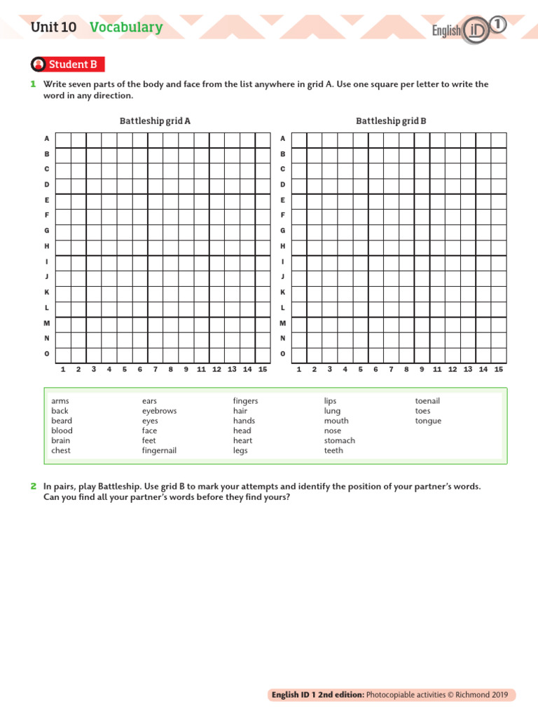 EID1 Worksheets Vocabulary U10B | PDF