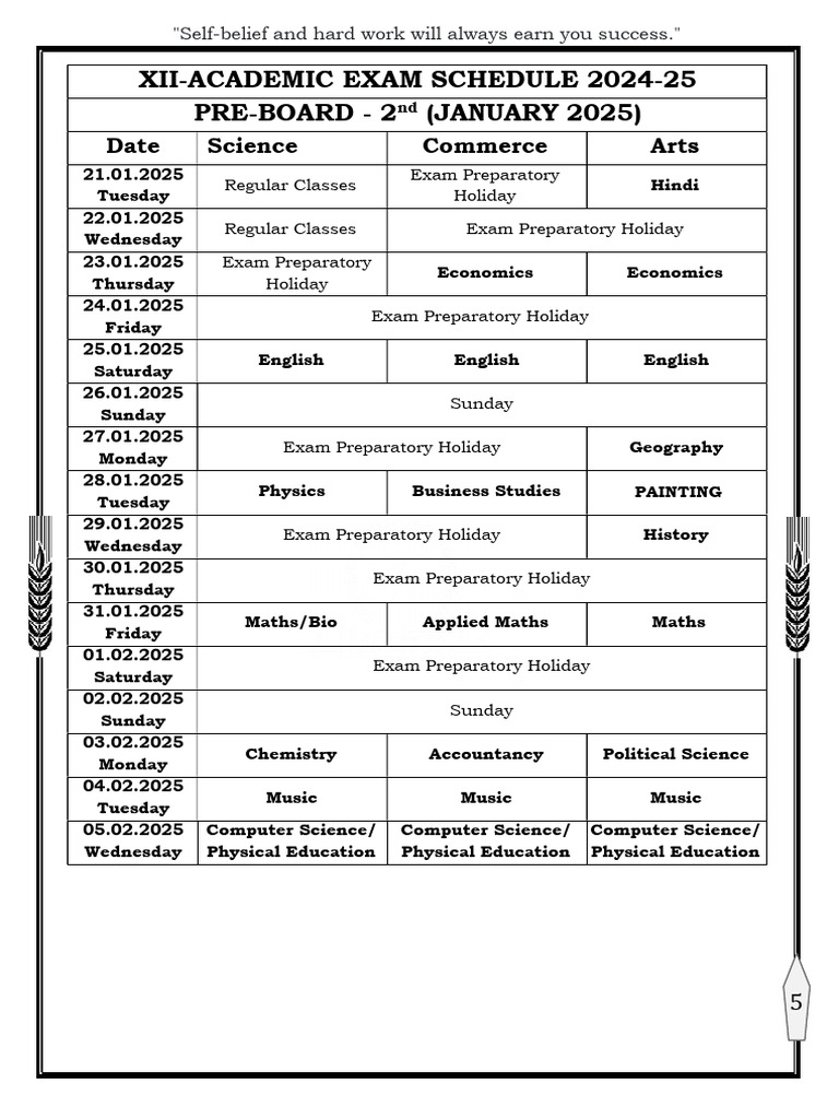 XII PRE-BOARD - 2 Schedule | PDF