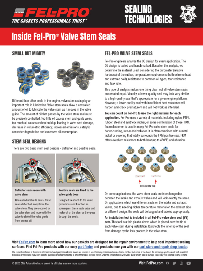 Fel-Pro Sealing Technologies - Inside Fel-Pro Valve Stem Seals | PDF ...