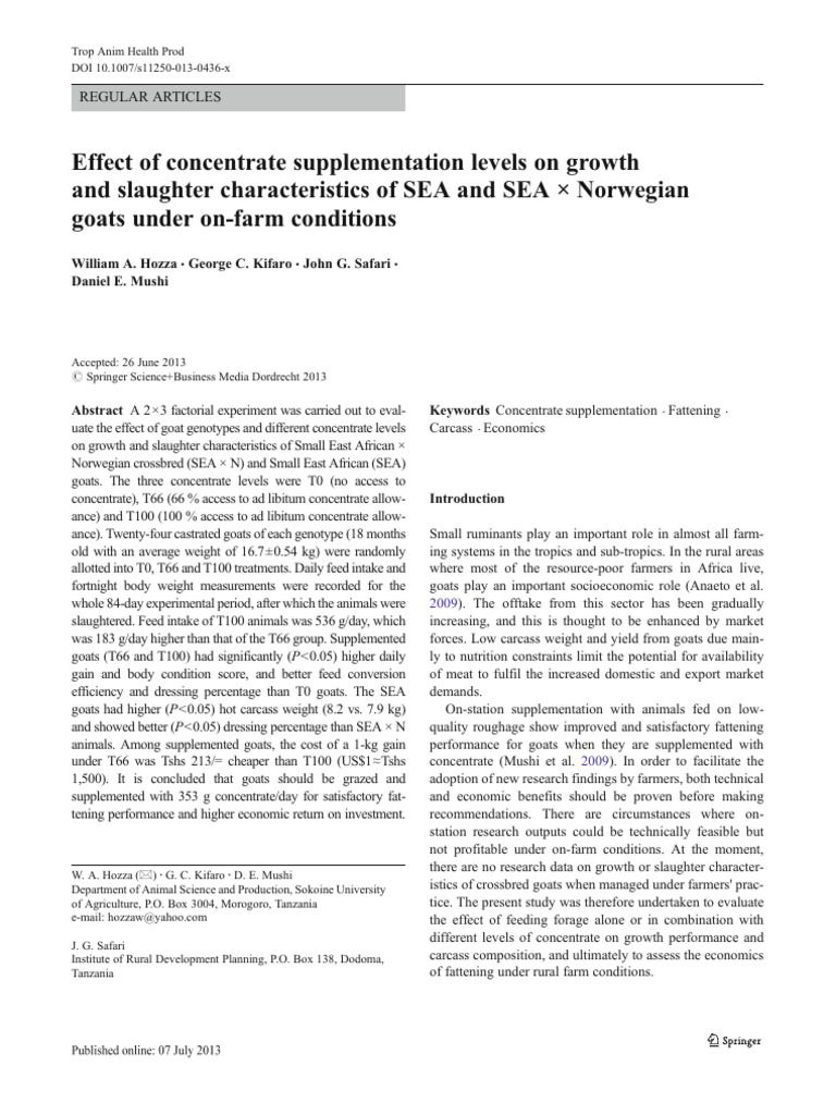 Goat Growth: Impact of Concentrate Levels | PDF | Goat | Hay