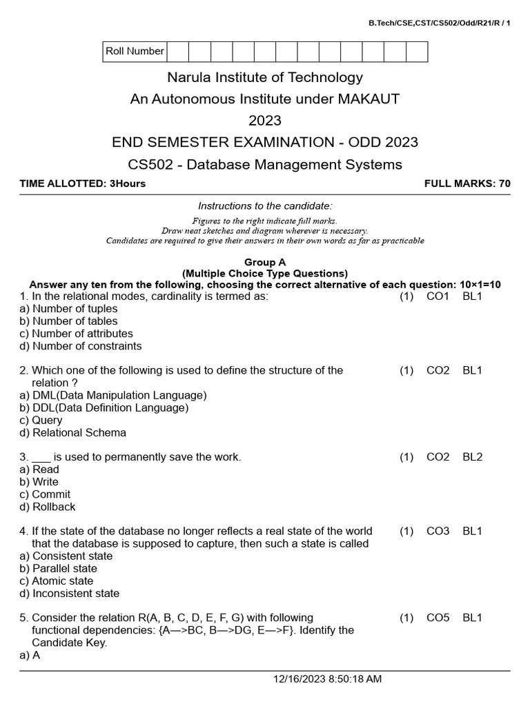 CS502 | PDF | Database Transaction | Relational Model
