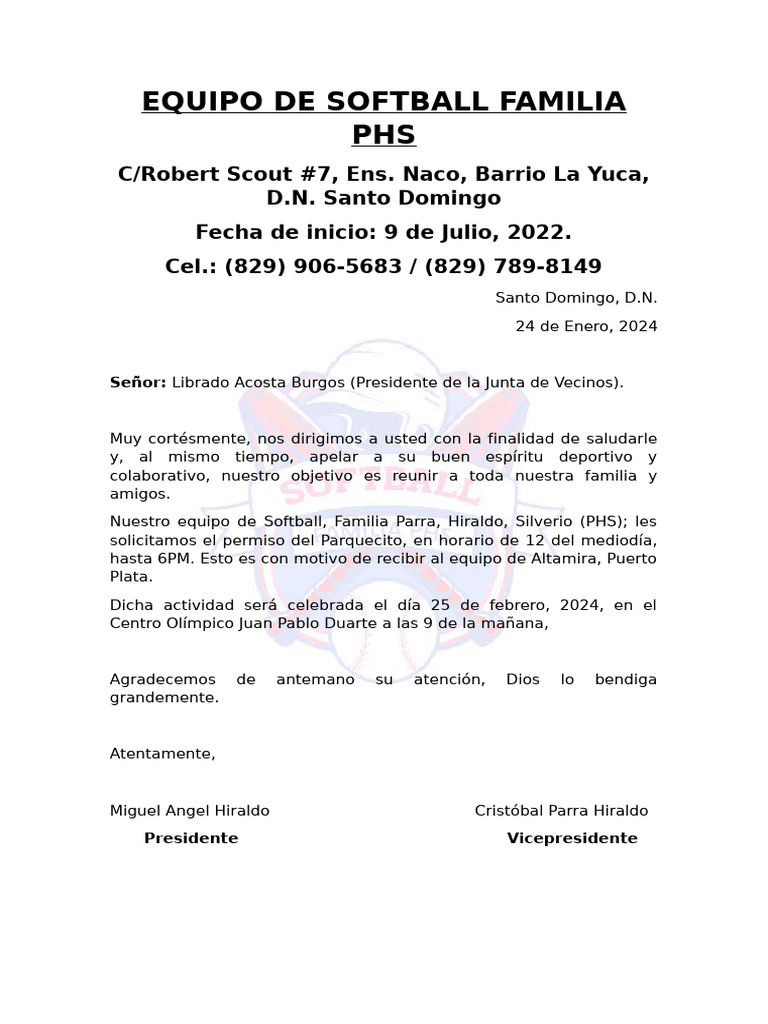 Formato Cartas Familia Phs - Docx 2 | PDF