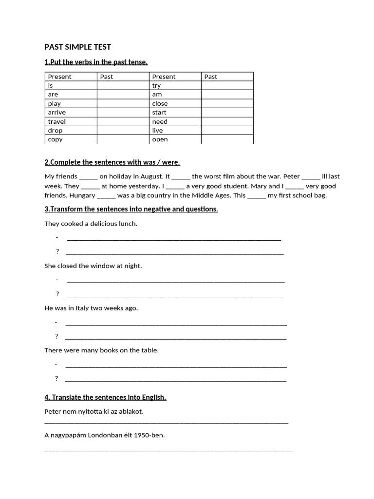 Past Simple Test | PDF