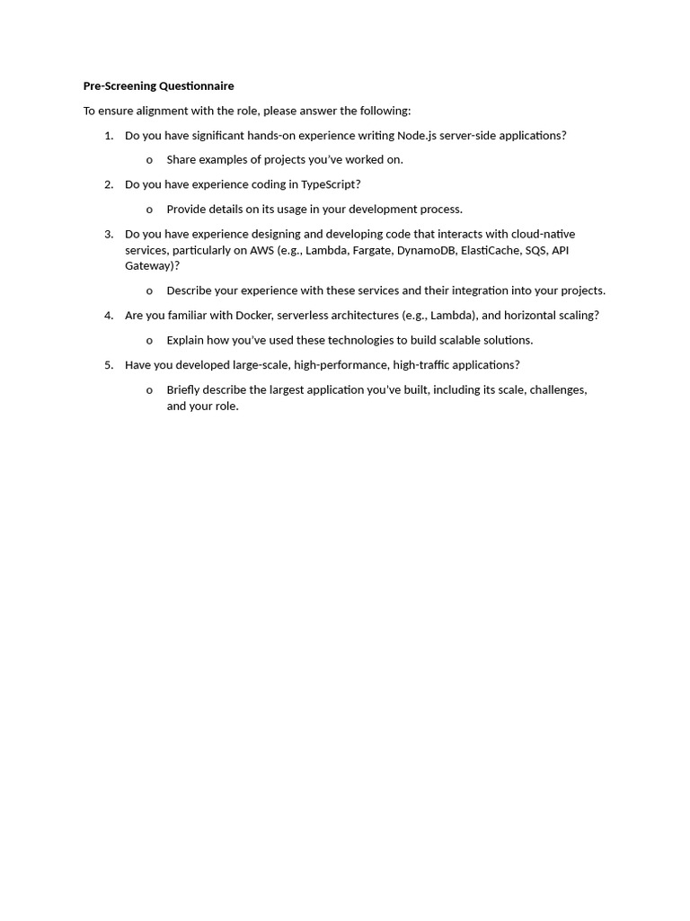 Prescreening Questions | PDF