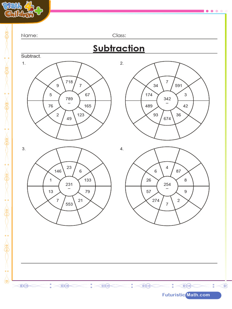 Subtraction Circle Drill Worksheet | PDF