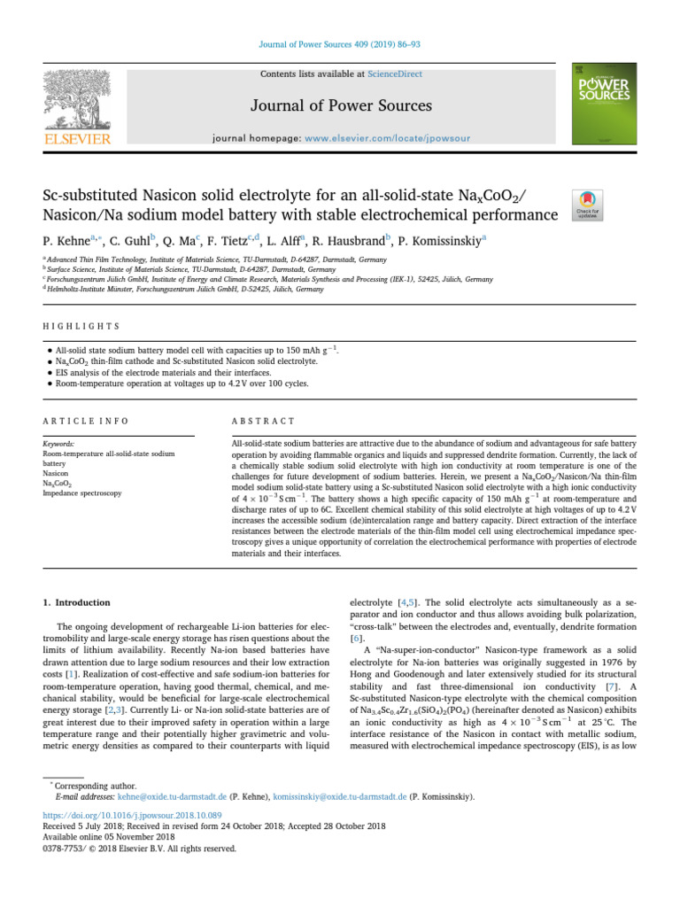 Sc-Substituted Nasicon for Sodium Batteries | PDF | Electrochemistry ...