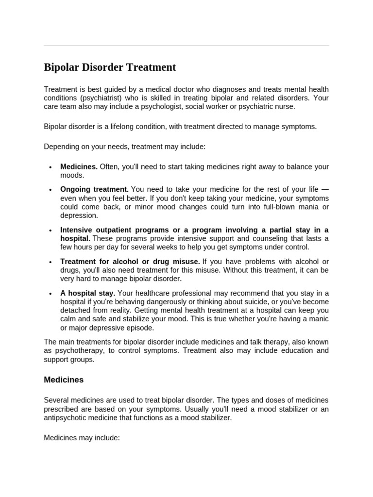 Bipolar Disorder Treatment Options Guide | PDF | Bipolar Disorder ...