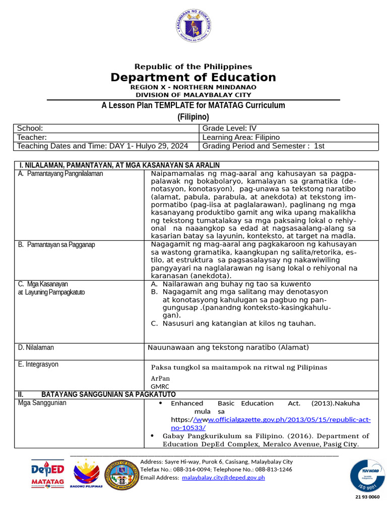 LP Filipino Day 1 | PDF