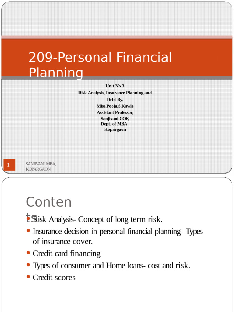 Unit 3-Risk Analysis, Insurance Planning and Debt | PDF | Insurance | Risk