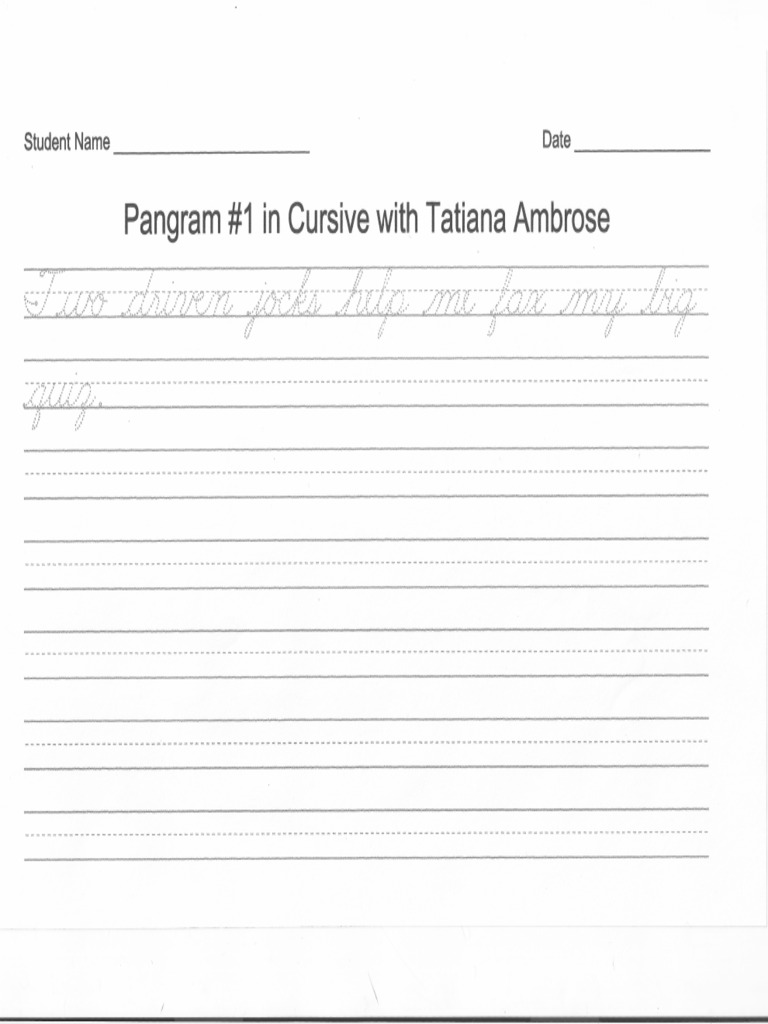 Pangram 1 Cursive Exercise34ujh | PDF