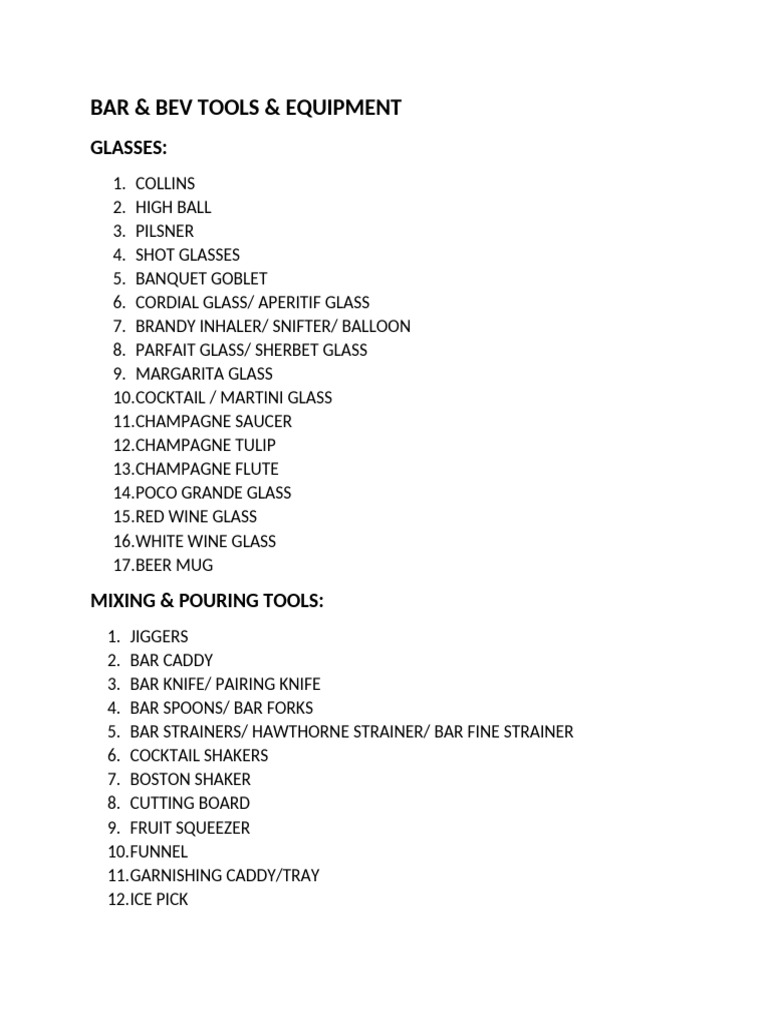 Essential Bar Tools and Equipment Guide | PDF