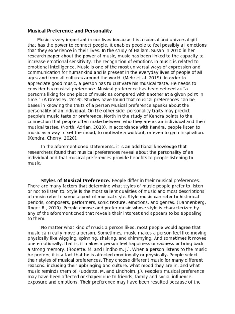 Musical Preference and Personality | PDF | Emotions | Social Psychology