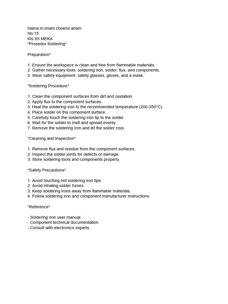 Soldering Procedure and Safety Guide | PDF