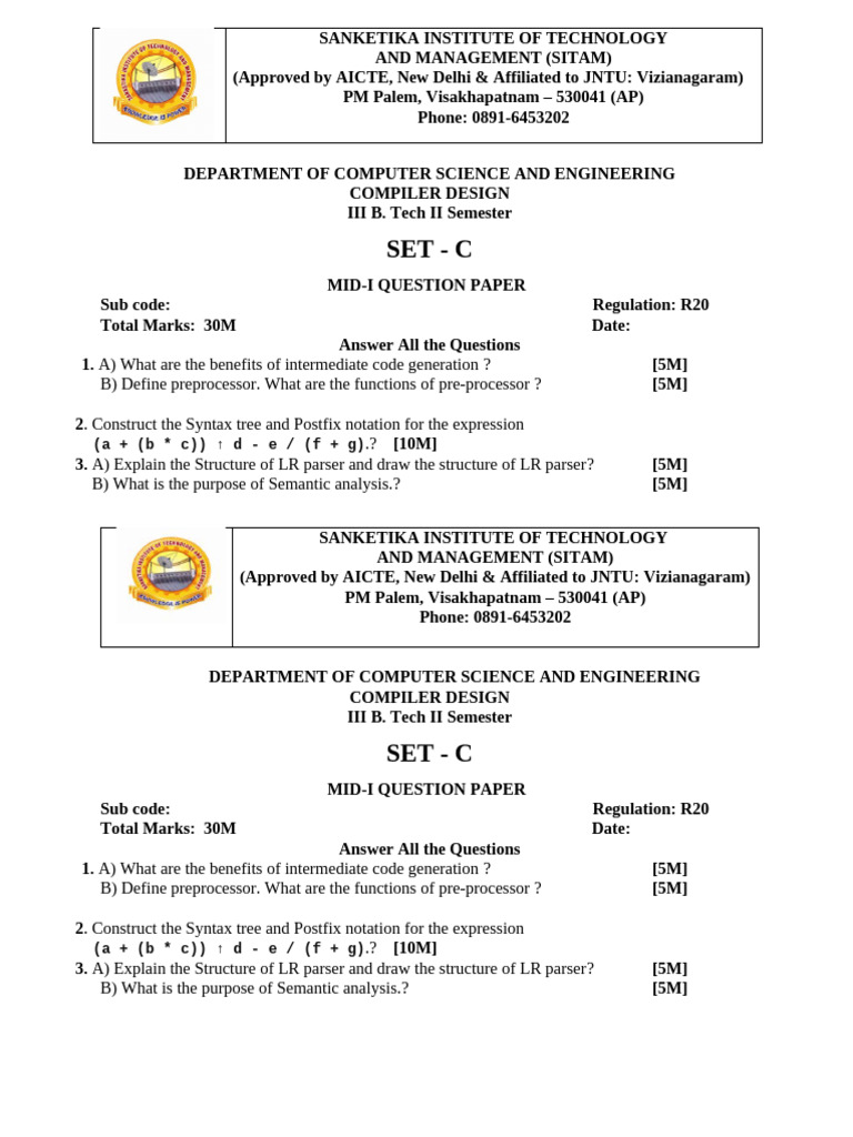 Compiler Design Set C | PDF | Compiler | Parsing