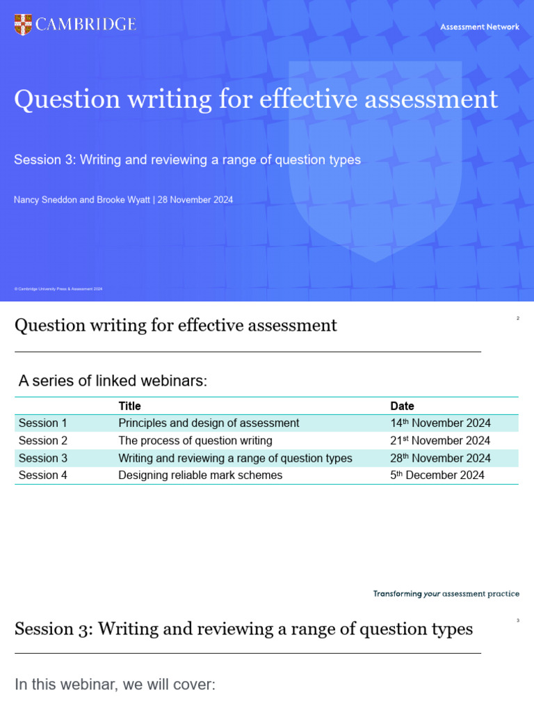 Session 3 Writing and Reviewing A Range of Question Types | PDF ...