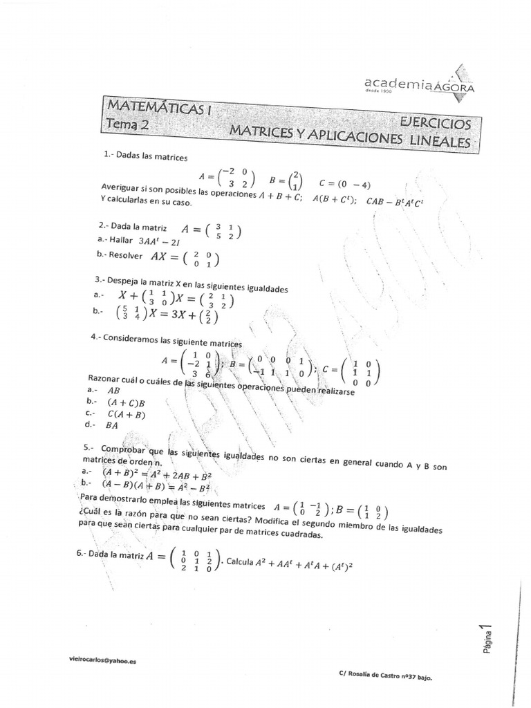 Tema 2. Aplicaciones Lineales. 3. Ejercicios | PDF