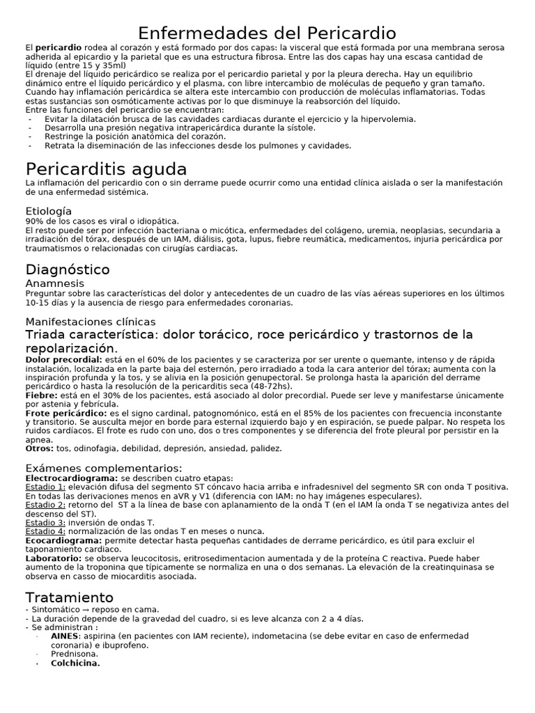 Pericarditis y Derrame Pericárdico | PDF | Corazón | Medicina CLINICA