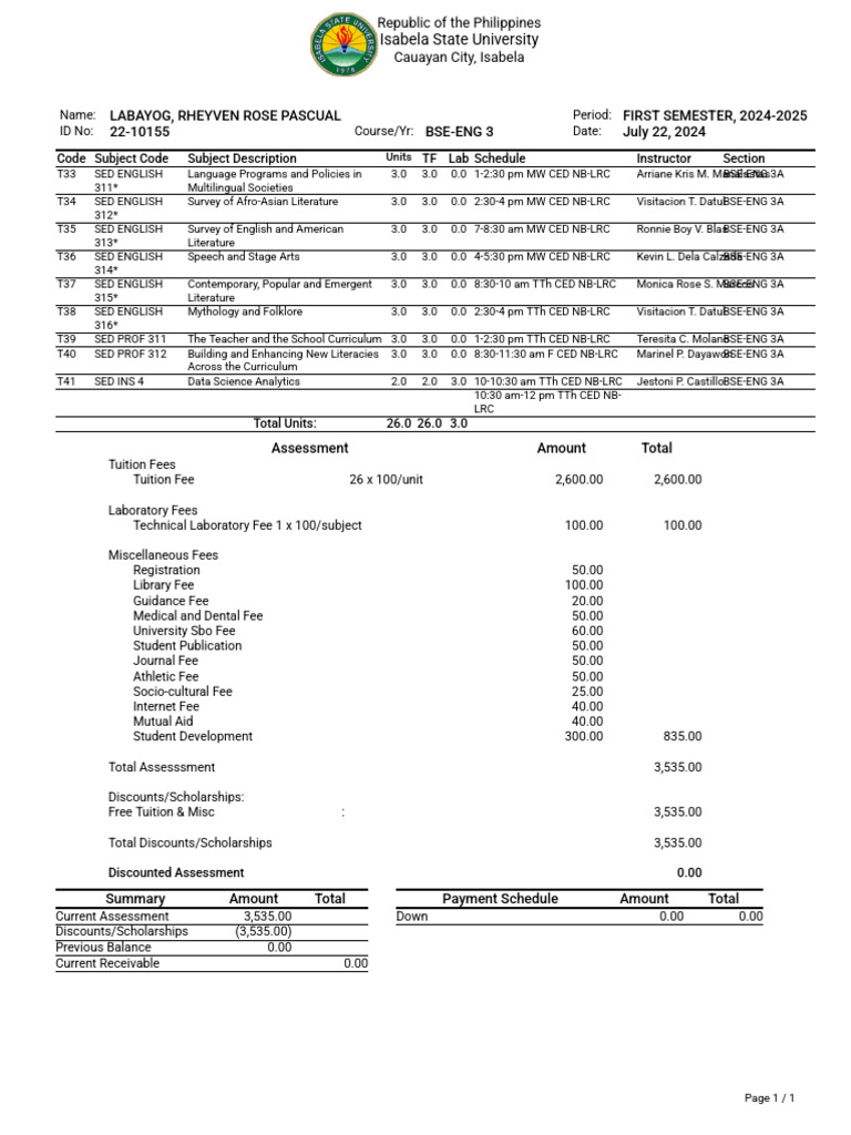 Labayog, Rheyven Rose Pascual FIRST SEMESTER, 2024-2025 22-10155 Bse ...
