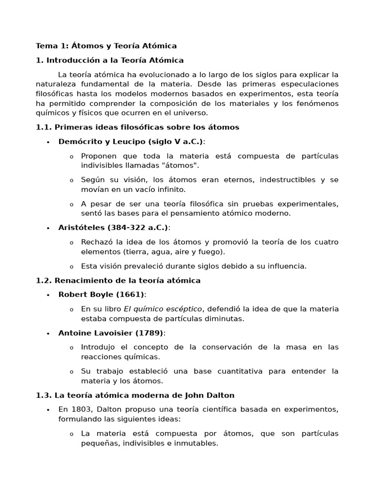 Teoría Atómica y Partículas Subatómicas | PDF | Átomos | Núcleo atómico