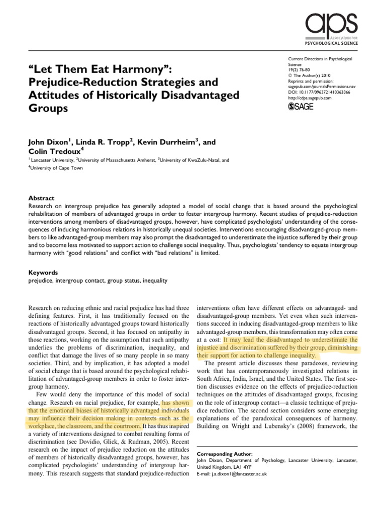 Dixon Et Al. - Let Them Eat Harmony | PDF | Social Psychology | Psychology