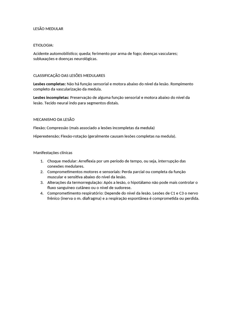 LESÃO MEDULAR | PDF