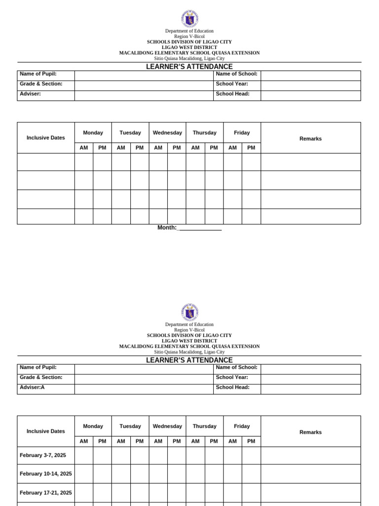 Learners-individual-attendance-template | PDF