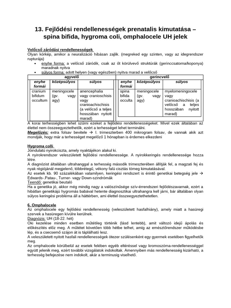 Fejlődési Rendellenességek Prenatalis Kimutatása - Spina Bifida, Hygroma Coli, Omphalocele UH ...