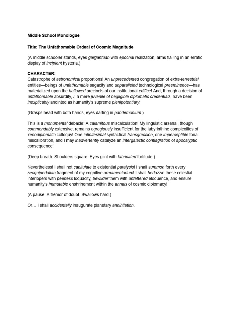 Middle School Monologue | PDF