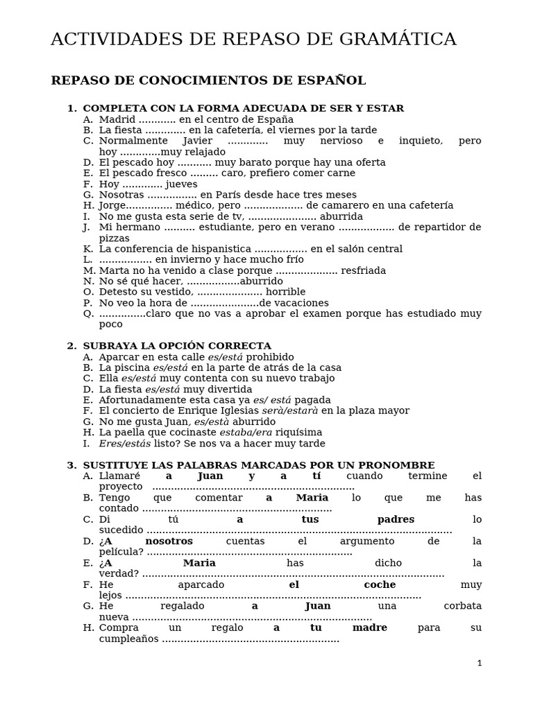 Actividades de Repaso de Gramática Española | PDF | Verbo