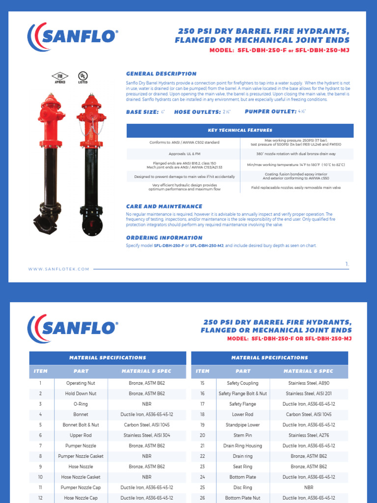 250 PSI Dry Barrel Fire Hydrants | PDF | Steel | Materials