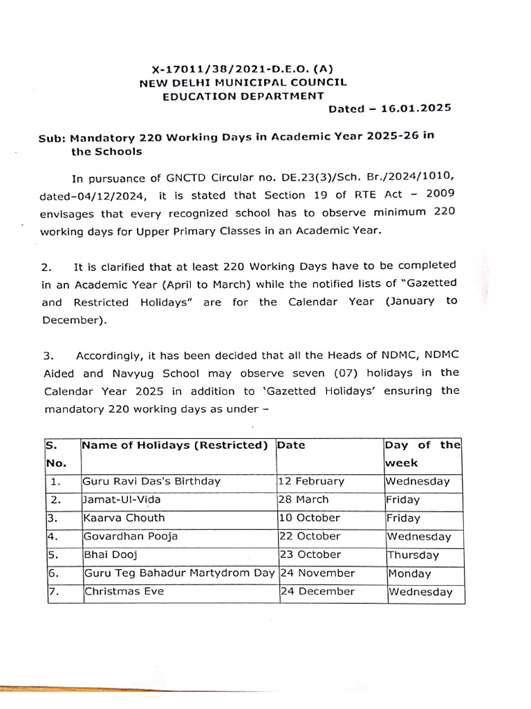 Circular - Holidays 2025-26 | PDF