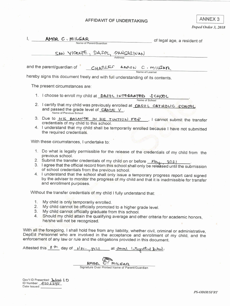 Affidavit of Undertaking | PDF