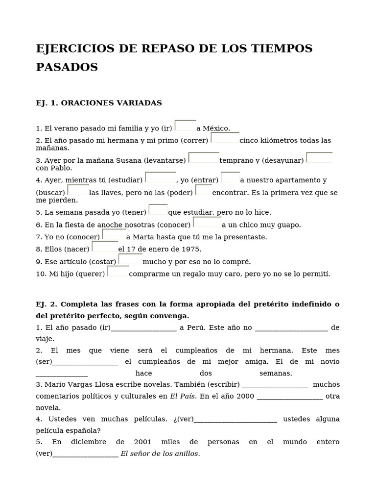 Ejercicios de Tiempos Pasados | PDF