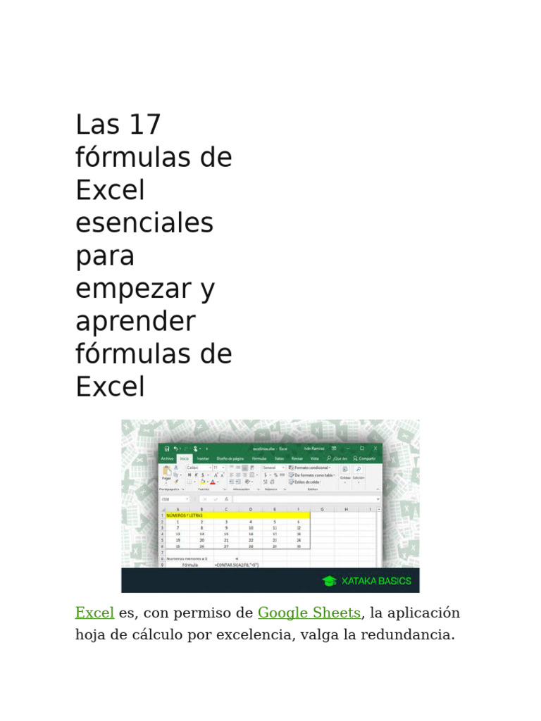 17 Fórmulas Esenciales de Excel | PDF | Microsoft Excel | Hoja de cálculo