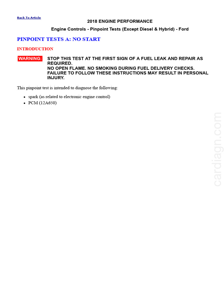 PinPoint Tests | PDF | Diesel Engine | Relay