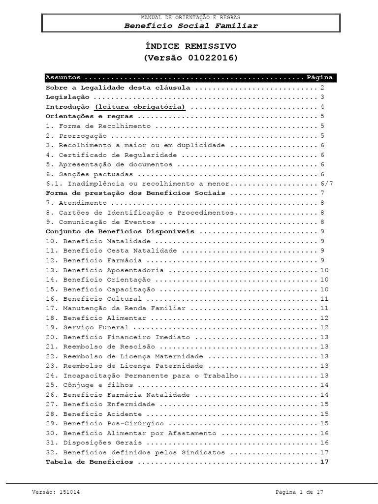 Regras do Benefício Social Familiar | PDF | Sindicato | Família