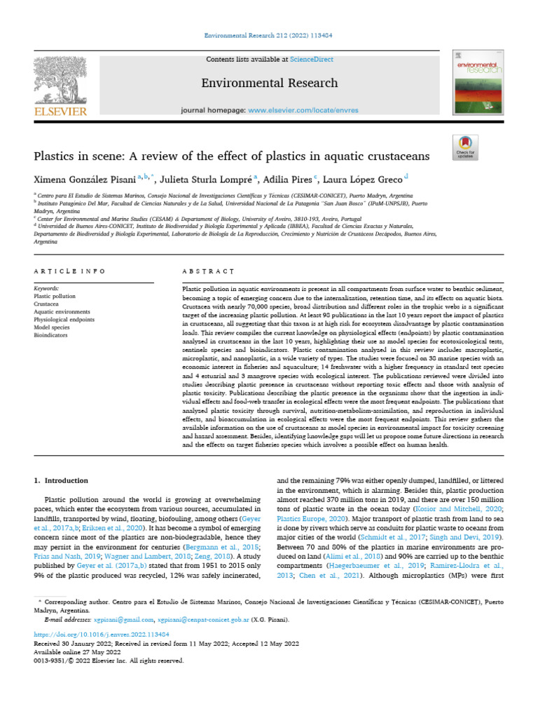 Plastics in Scene A Review of The Effect of Plastics in Aquatic Crustaceans | PDF | Plankton ...