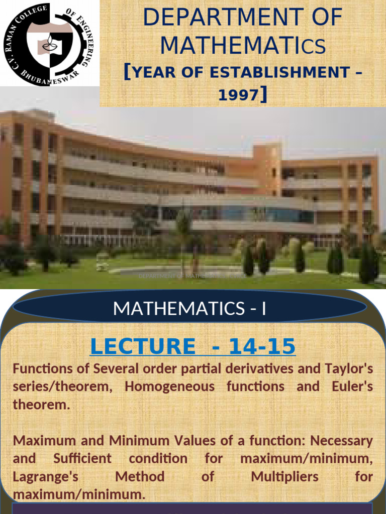LECTURE-14-15-Taylor - S Theorem and Maximum - Minimum | PDF