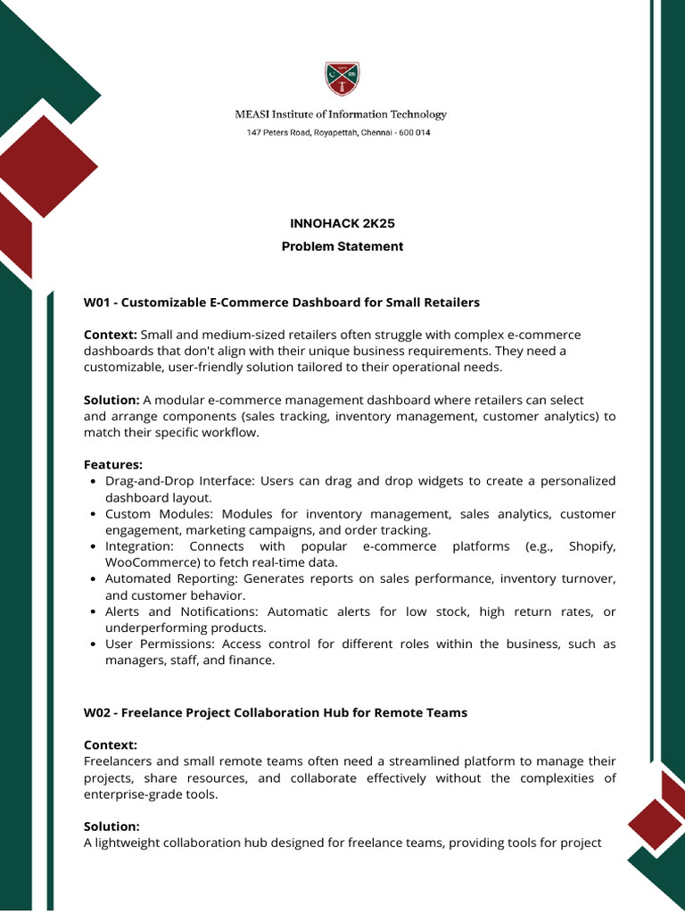 INNOHACK 2K25 Problem Statements | PDF | Augmented Reality | Inventory
