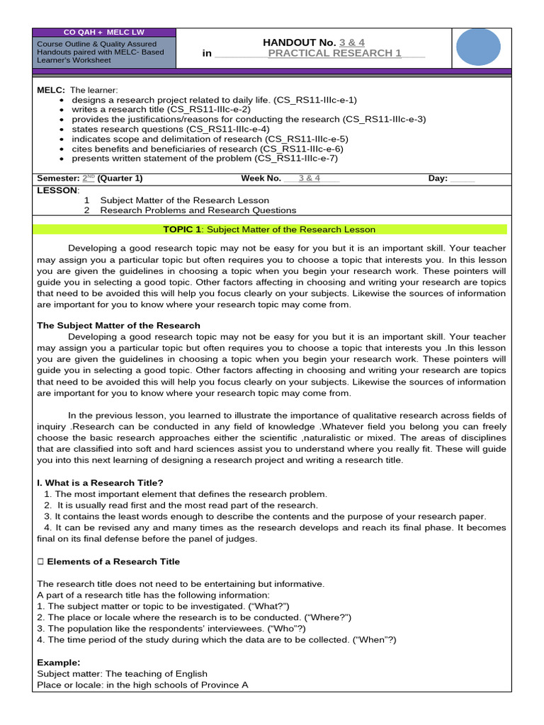 PR-1-Module-3-Week-3-Week-4-Handout | PDF | Qualitative Research | Sampling (Statistics)