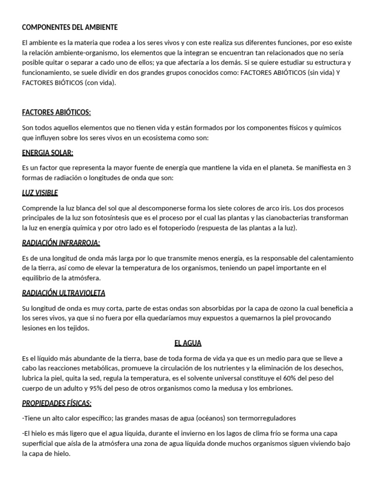 Componentes Del Ambiente | PDF | Suelo | Agua