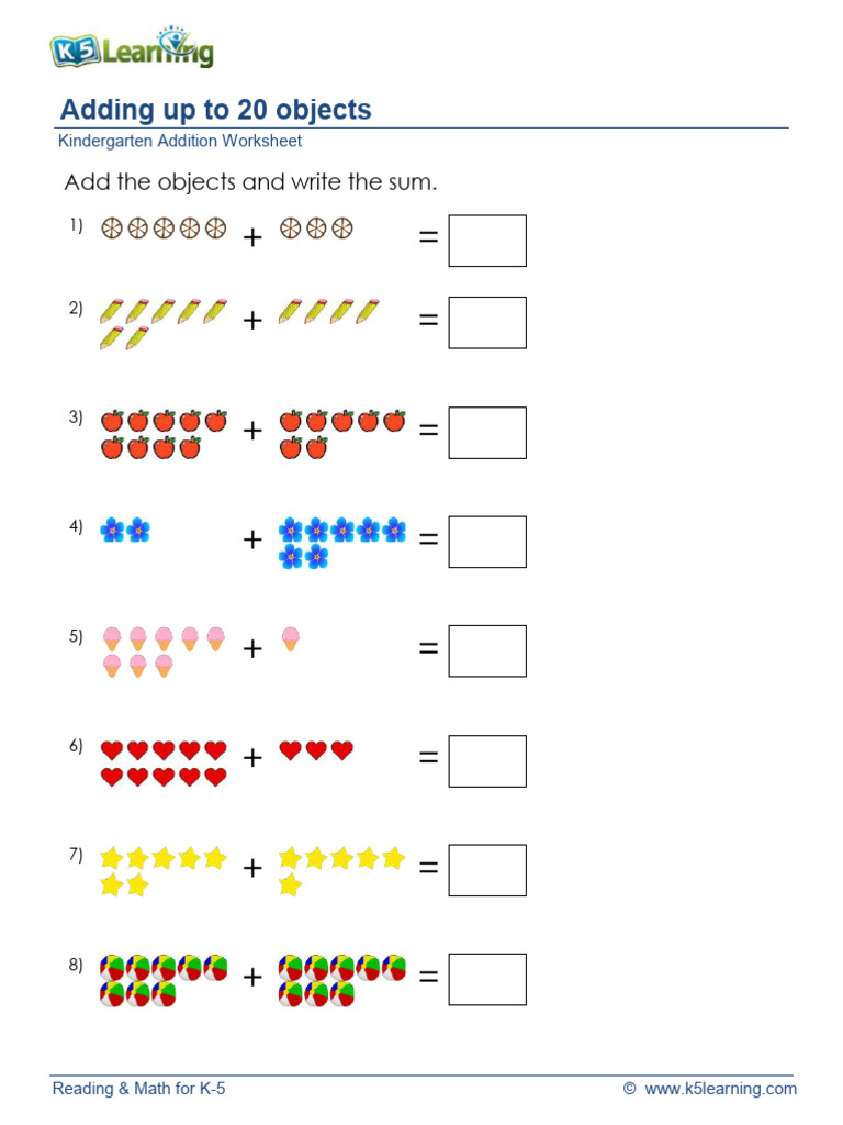 Kindergarten Adding Pictures Sums To 20 4 | PDF