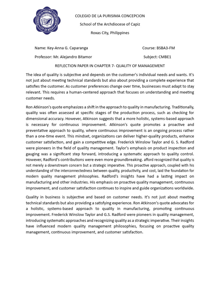 Chapter 7-Quality of Management | PDF | Quality Management | Business